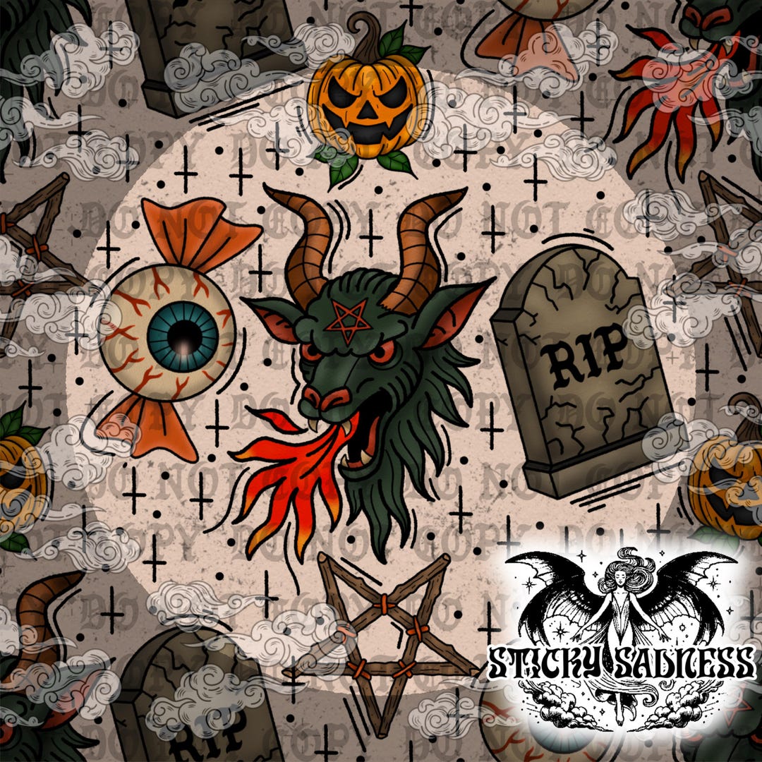 Tan Baphomet Halloween Occult Seamless Pattern PNG, Female Rage Gothic ...