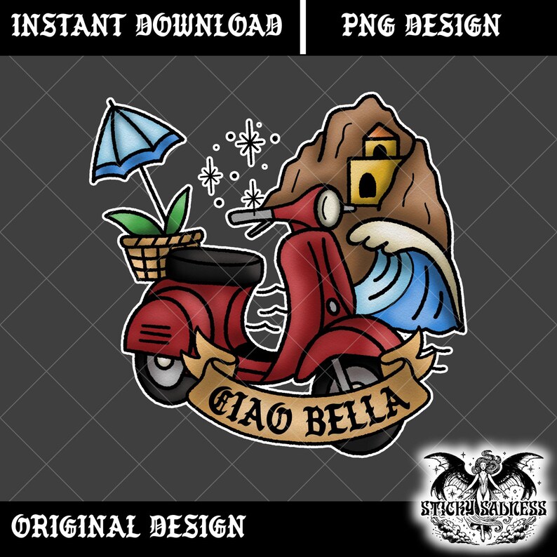 Ciao Bella PNG, Traditional Tattoo Style, Amalfi Coast Retro Flash Art ...