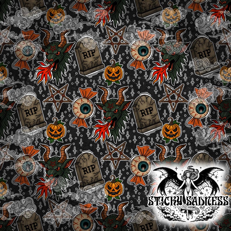 Dark Baphomet Halloween Occult Seamless Pattern PNG, Female Rage Gothic ...