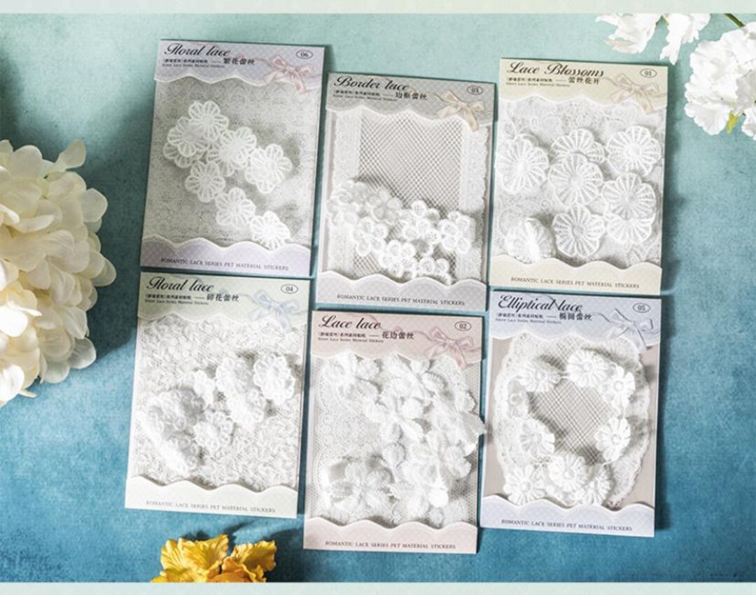 Vintage Lace Sticker & Fabric Lace Petal Set | PET Transparent Stickers ...