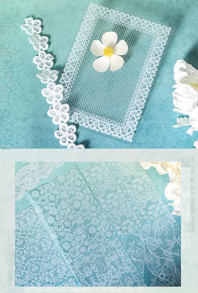 Vintage Lace Sticker & Fabric Lace Petal Set | PET Transparent Stickers ...