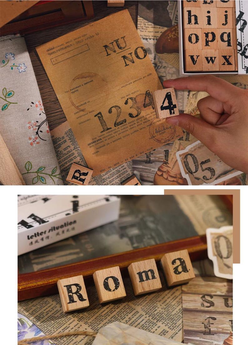 Vintage Wooden Rubber Stamp Set – Alphabet, Letter, Number Stamp Blocks ...