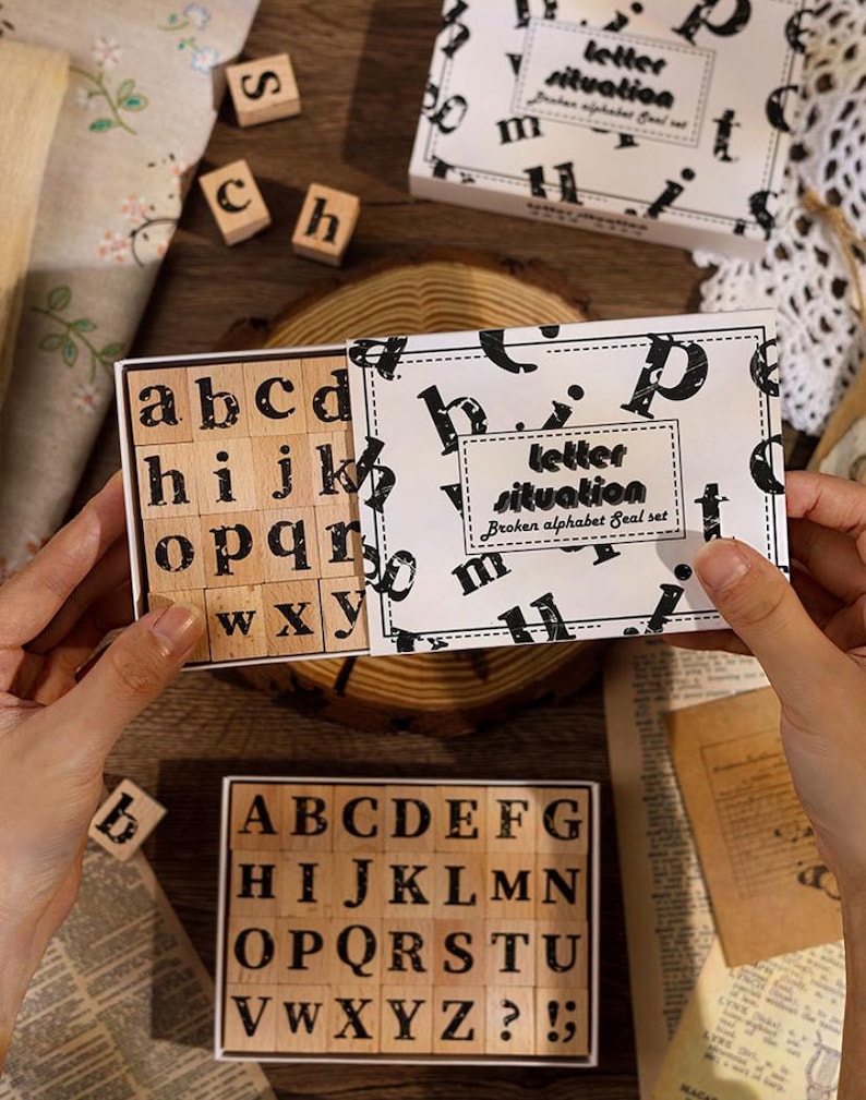 Vintage Wooden Rubber Stamp Set – Alphabet, Letter, Number Stamp Blocks ...