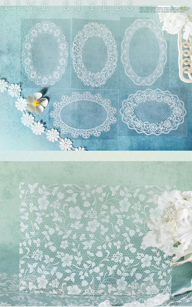 Vintage Lace Sticker & Fabric Lace Petal Set | PET Transparent Stickers ...