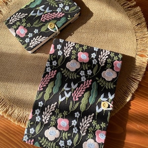 Embroidered Floral Journal – Cotton Fabric Notebook, Flower Journals 6 ...