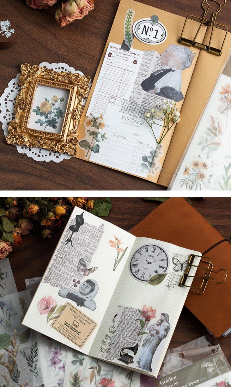 Vintage Flower Stickers, Washi Sticker Set Journal Stickers– 8 Styles ...