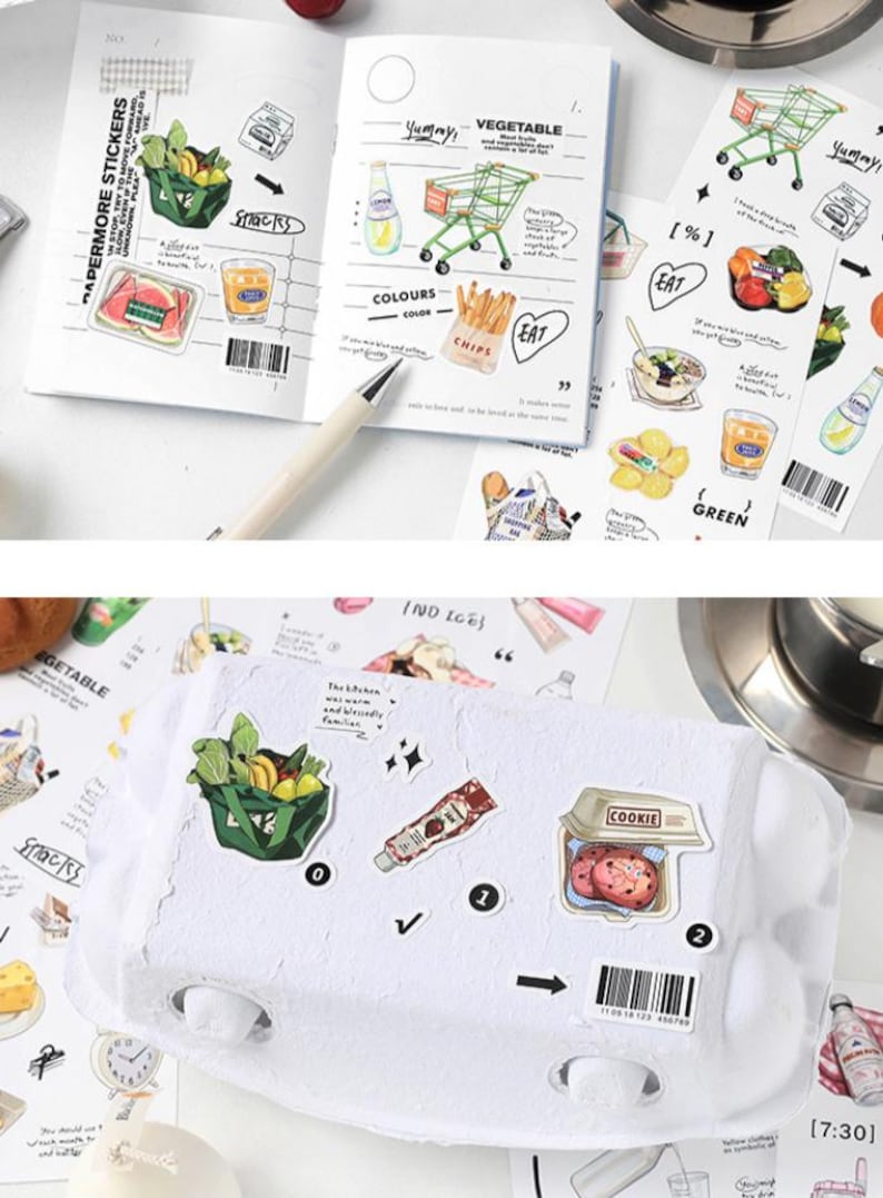 Cute Daily Life Illustration Sticker Sheets, Shopping Stickers- Food ...