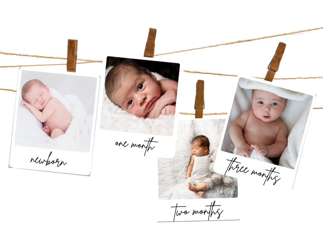 First Birthday Milestone Photo Banner: Polaroid Style Canva Template ...