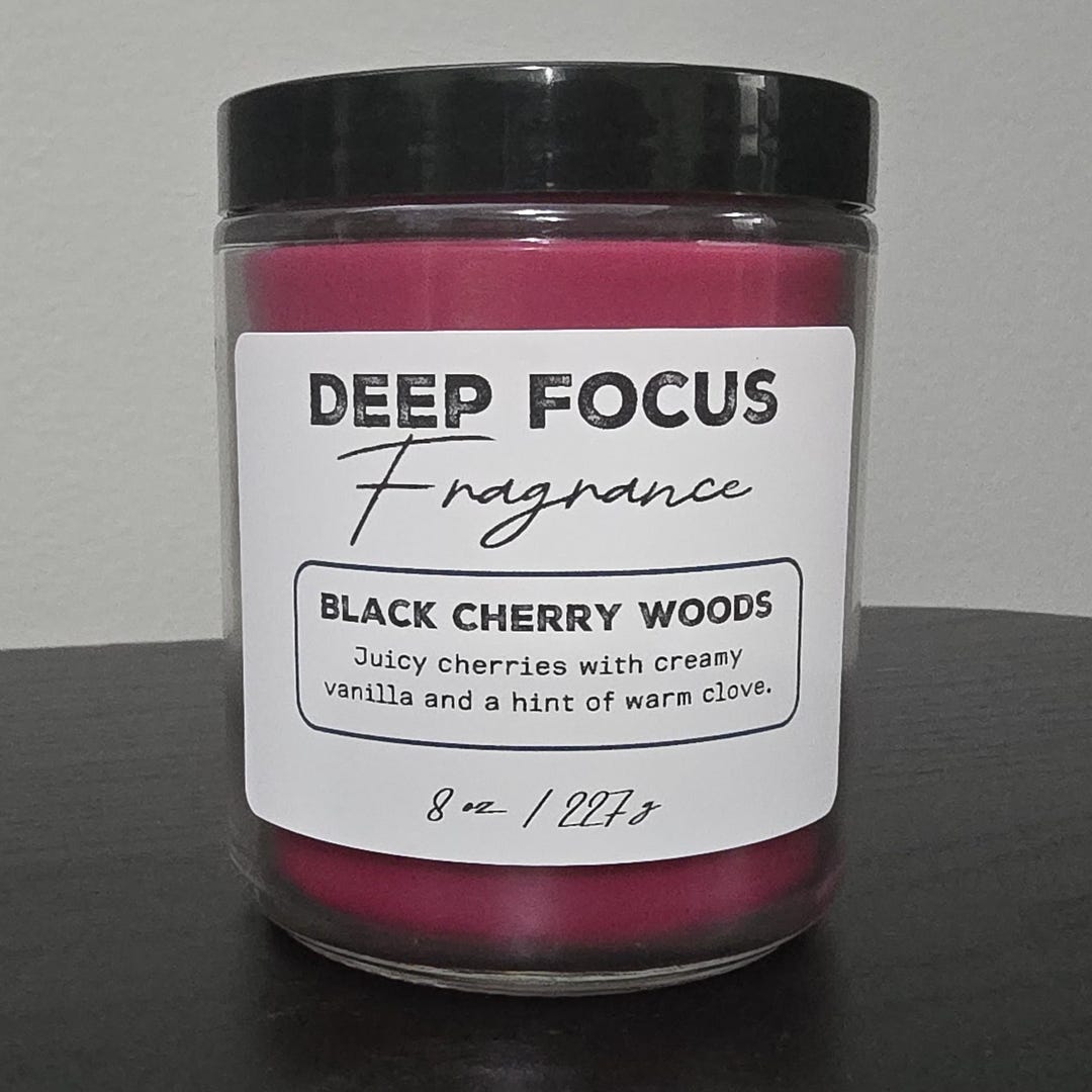 Work and Study Candle - Black Cherry Woods, by Deep Focus Fragrance - Etsy