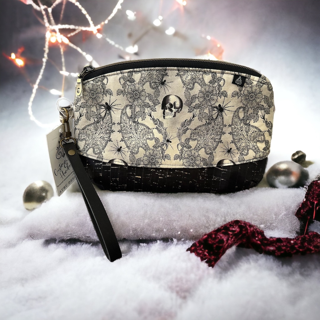 Goth Wristlet Goth Gift for Her Wristlet With Cork Fabric - Etsy
