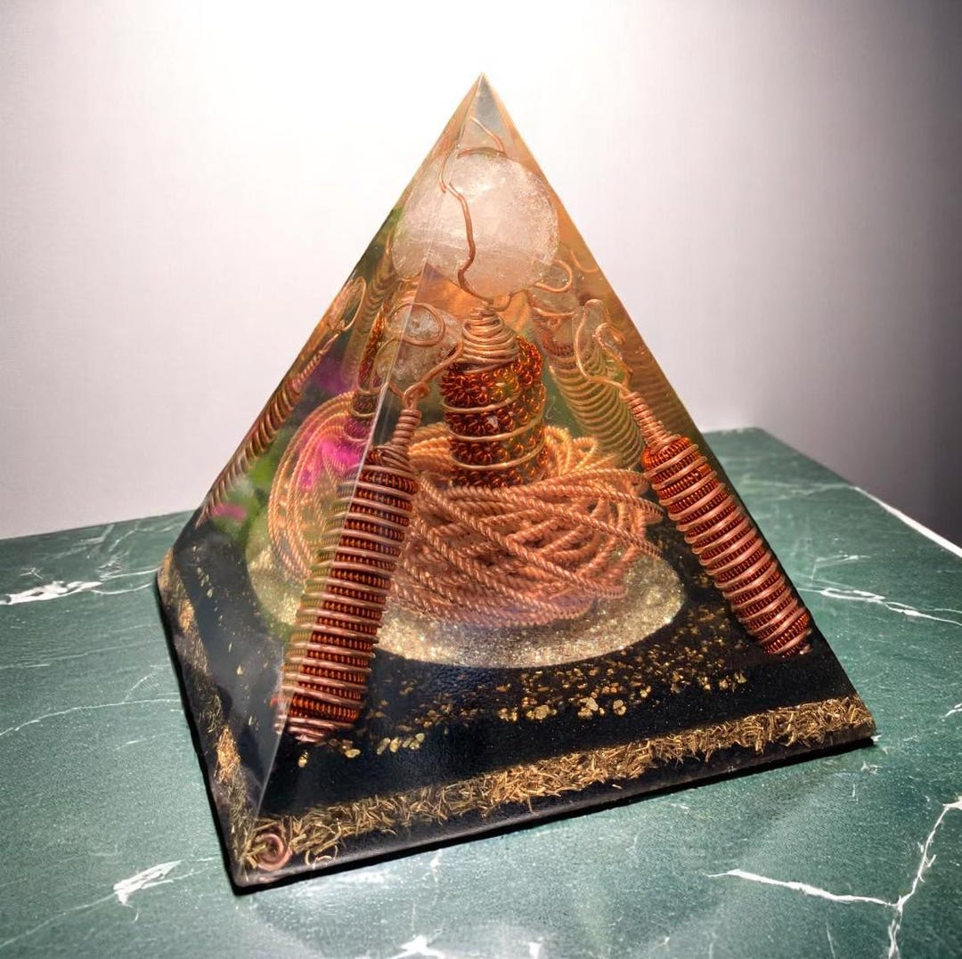 Orgonite Pyramid With Quartz,443 Mhz, Tensor Ring 177 Mhz , Rodin Coil ...