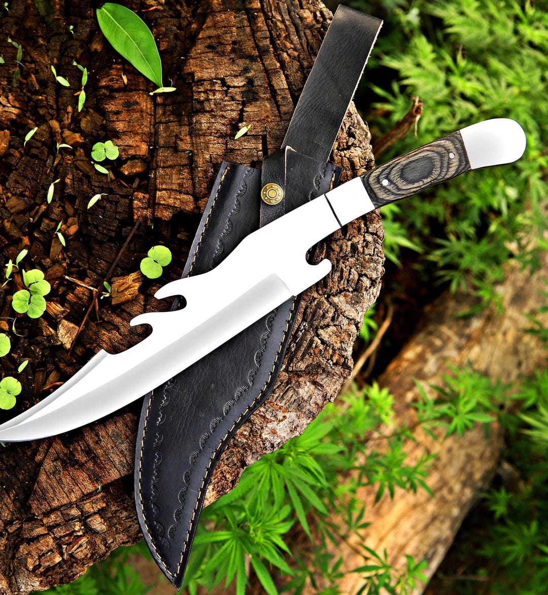 Custom Handmade Hunting Knife With Unique Blade Design & Leather Sheath ...