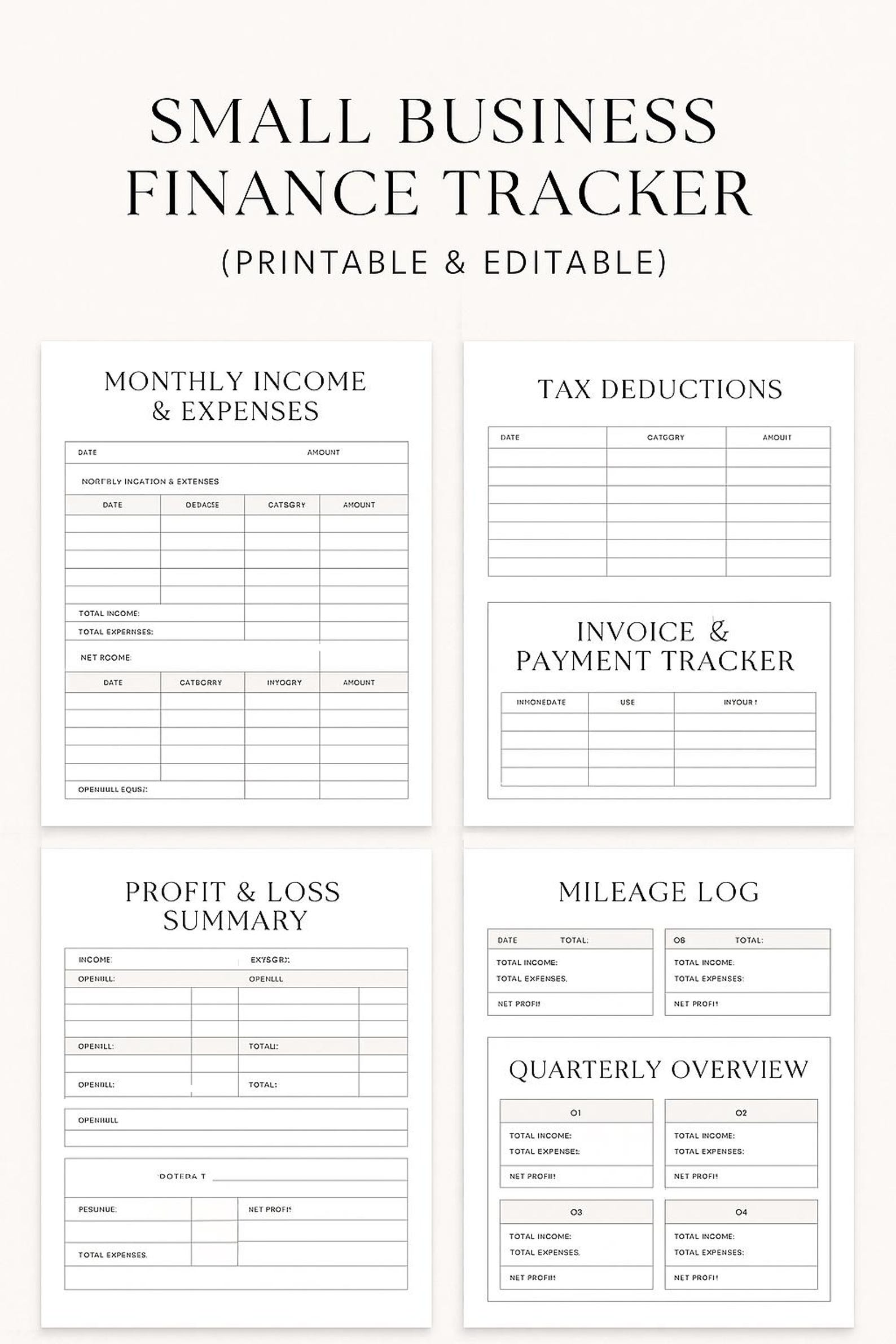 Small Business Finance Tracker Printable | Income Expense Sheet, Tax ...