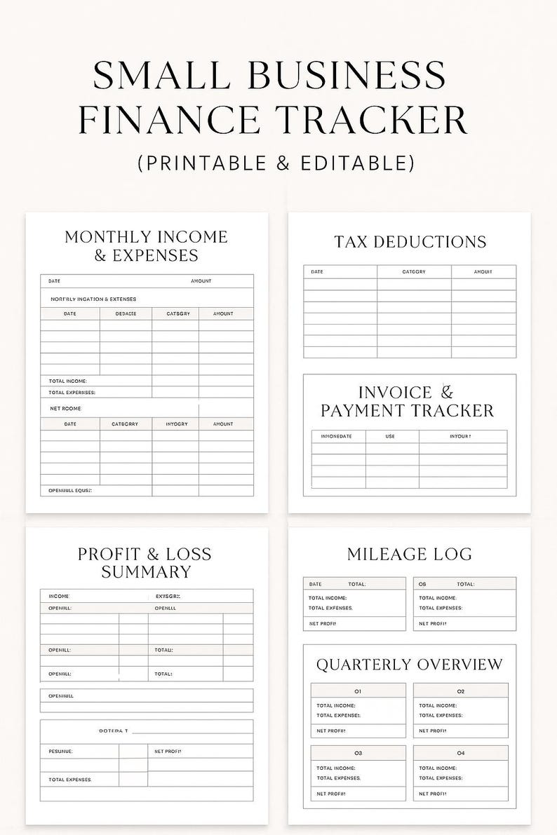 Small Business Finance Tracker Printable | Income Expense Sheet, Tax ...