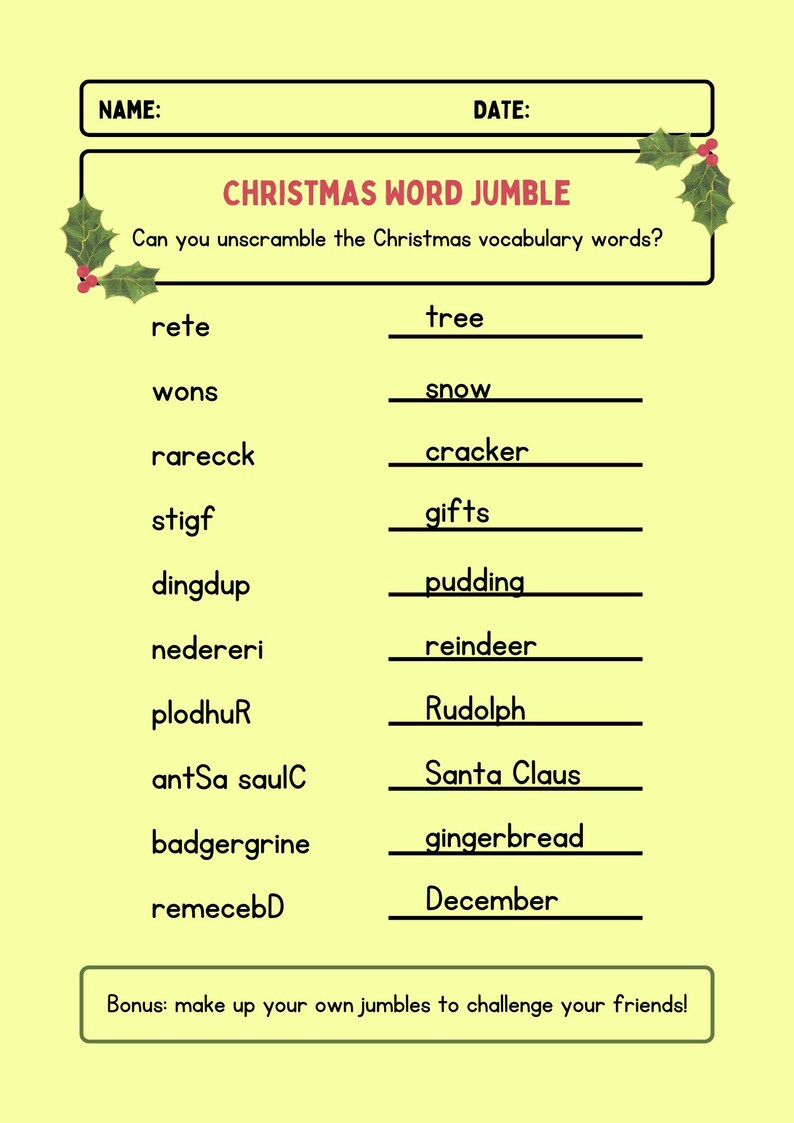 Christmas Word Scramble, Christmas Game for Kids, Printable Christmas ...