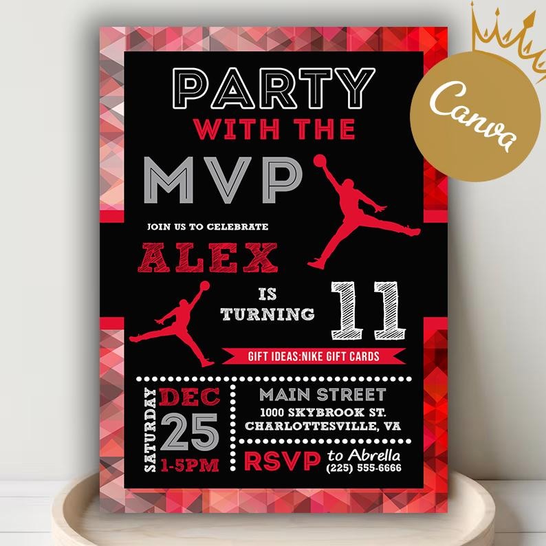 Jumpman Birthday Invitations Kid Birthday, Basketball Birthday Party ...