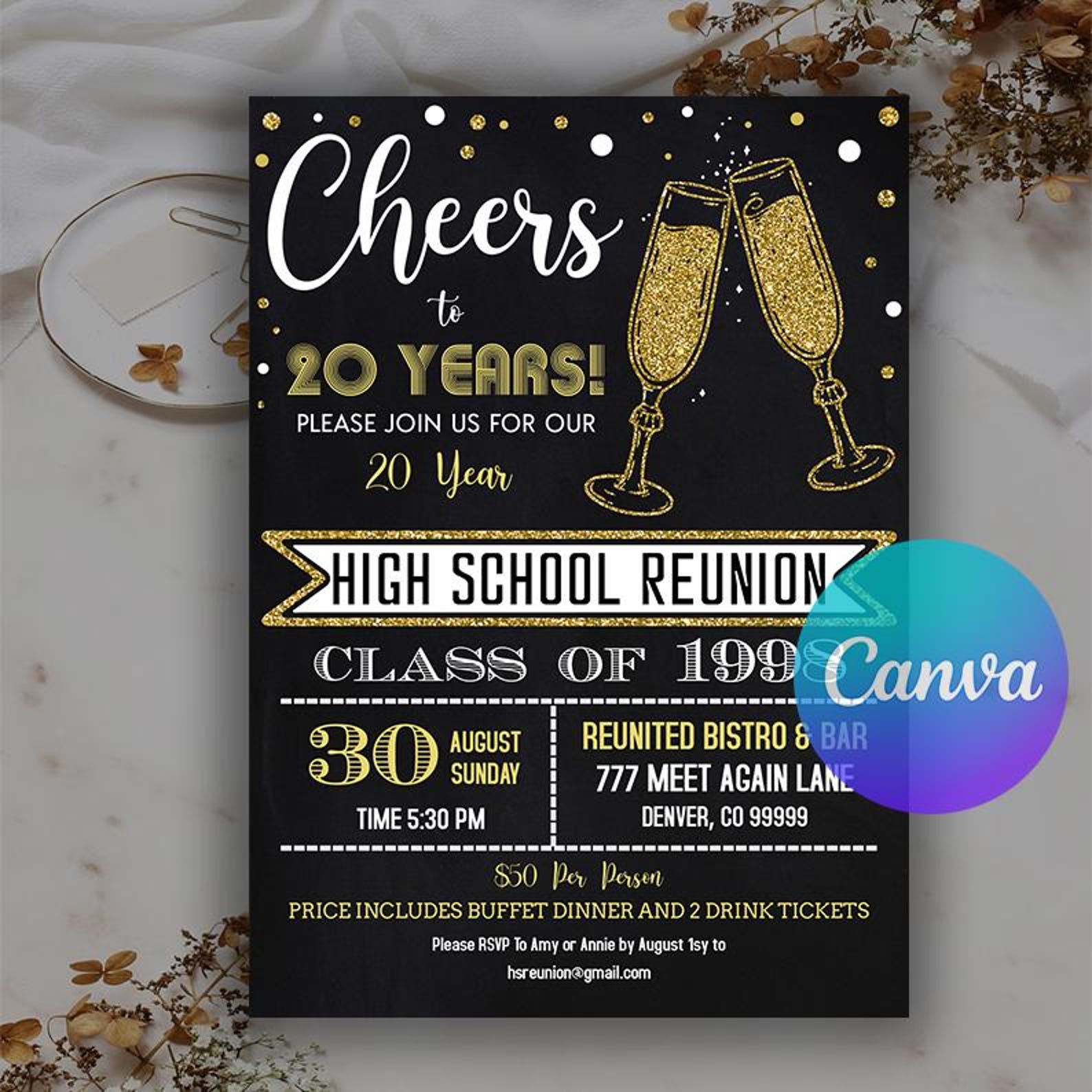 Editable Class Reunion Invitation, Template Any Year, College Reunion ...