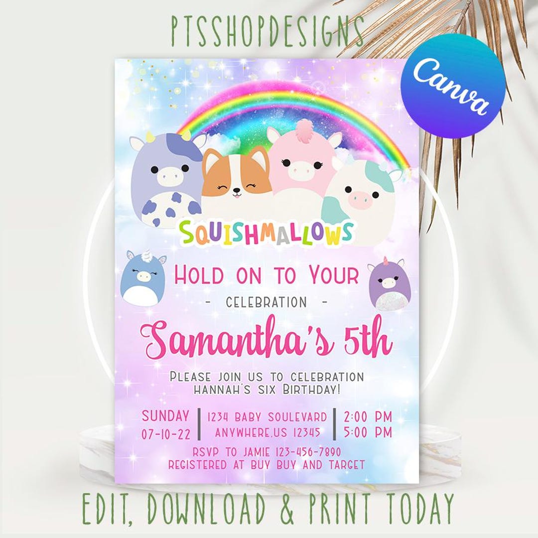 Squishmallow Invitation, Squishmallow Birthday Invitation, Squish ...