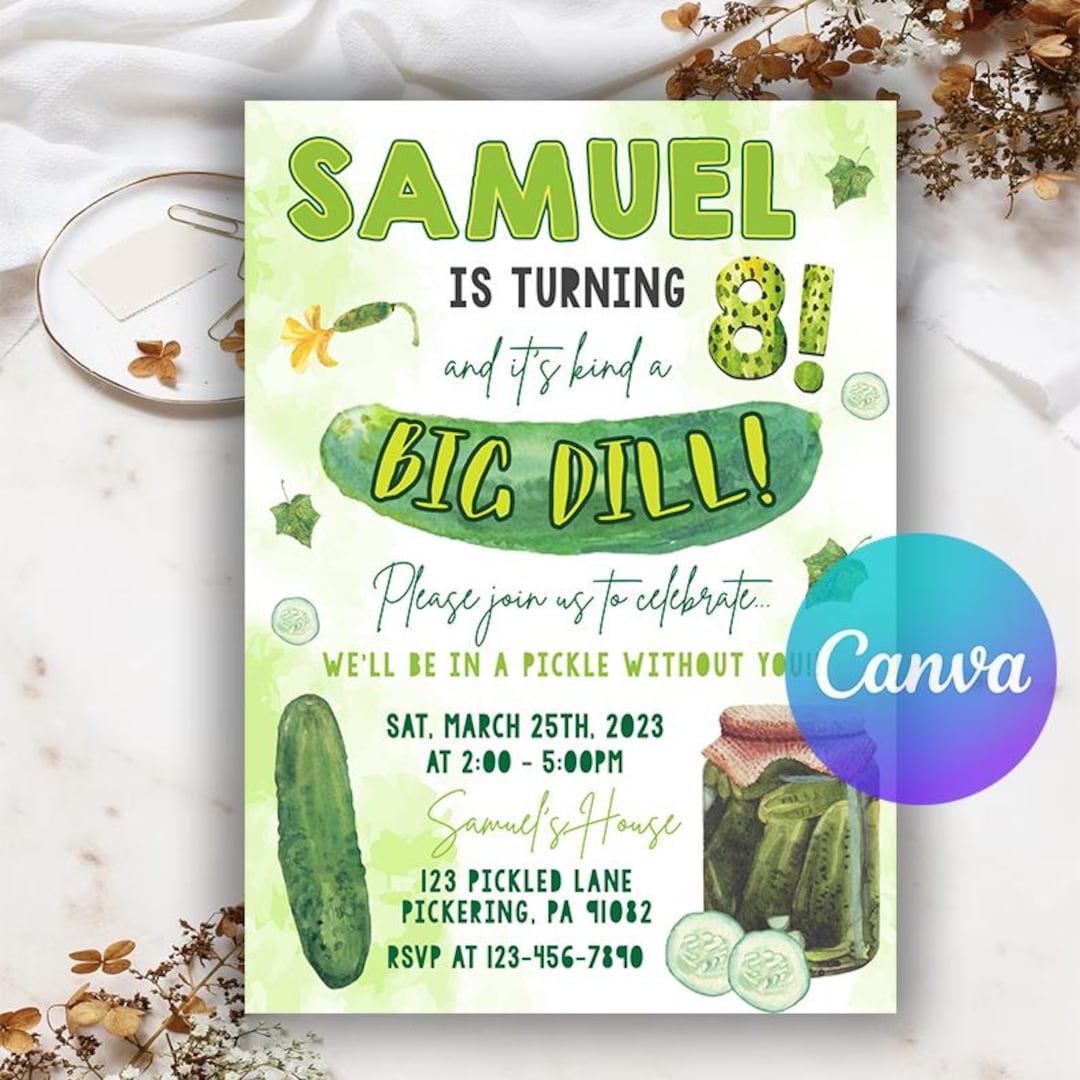 Editable Pickle Invitation, Pickle Birthday Invitation Template, , Big ...