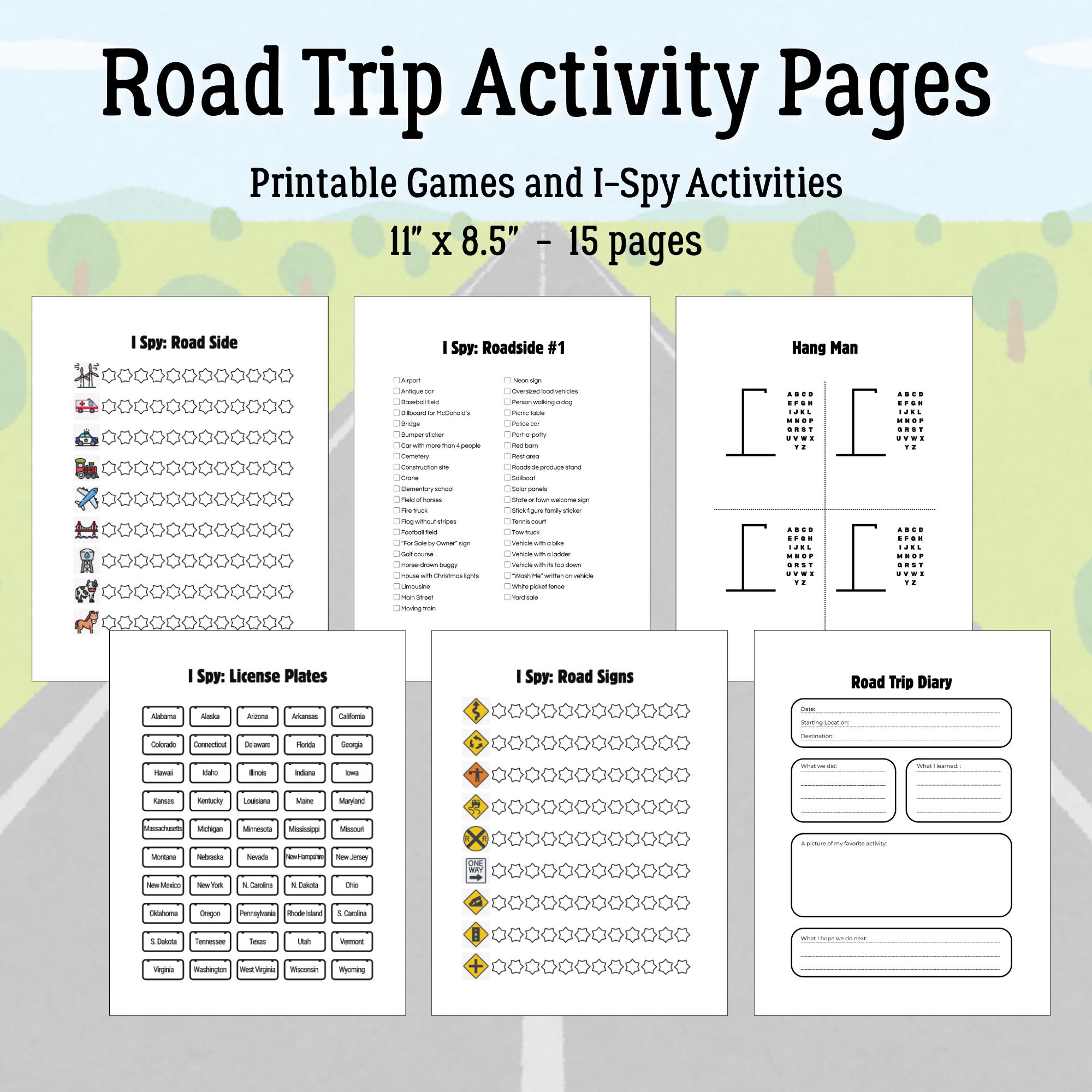 Road Trip Printable Activity Pages - I Spy, Paper Games & More - Etsy