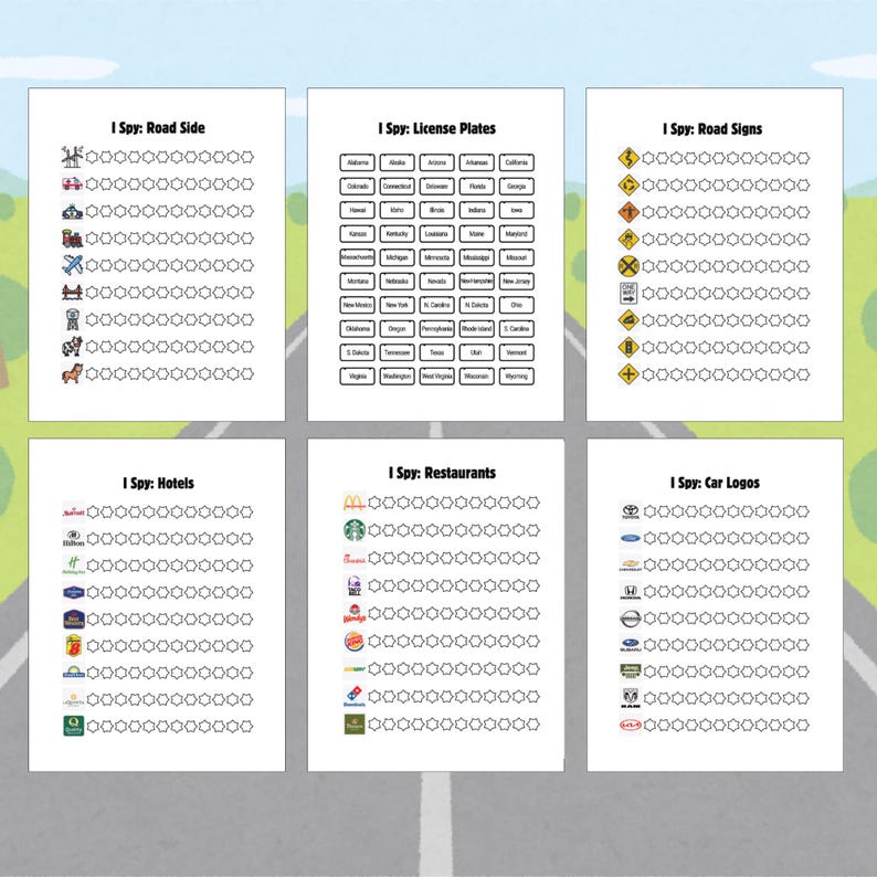 Road Trip Printable Activity Pages - I Spy, Paper Games & More - Etsy