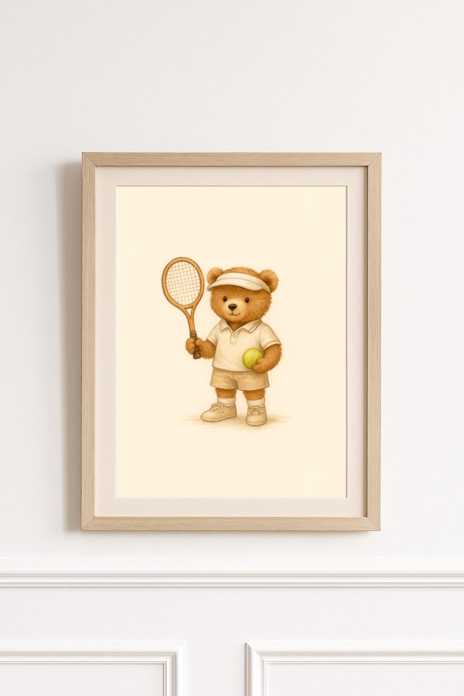 Vintage Tennis Teddy Bear Printable Wall Art - Kids Sports Room Decor ...