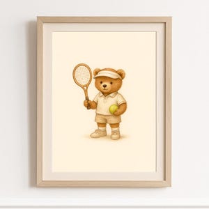 Vintage Tennis Teddy Bear Printable Wall Art - Kids Sports Room Decor ...