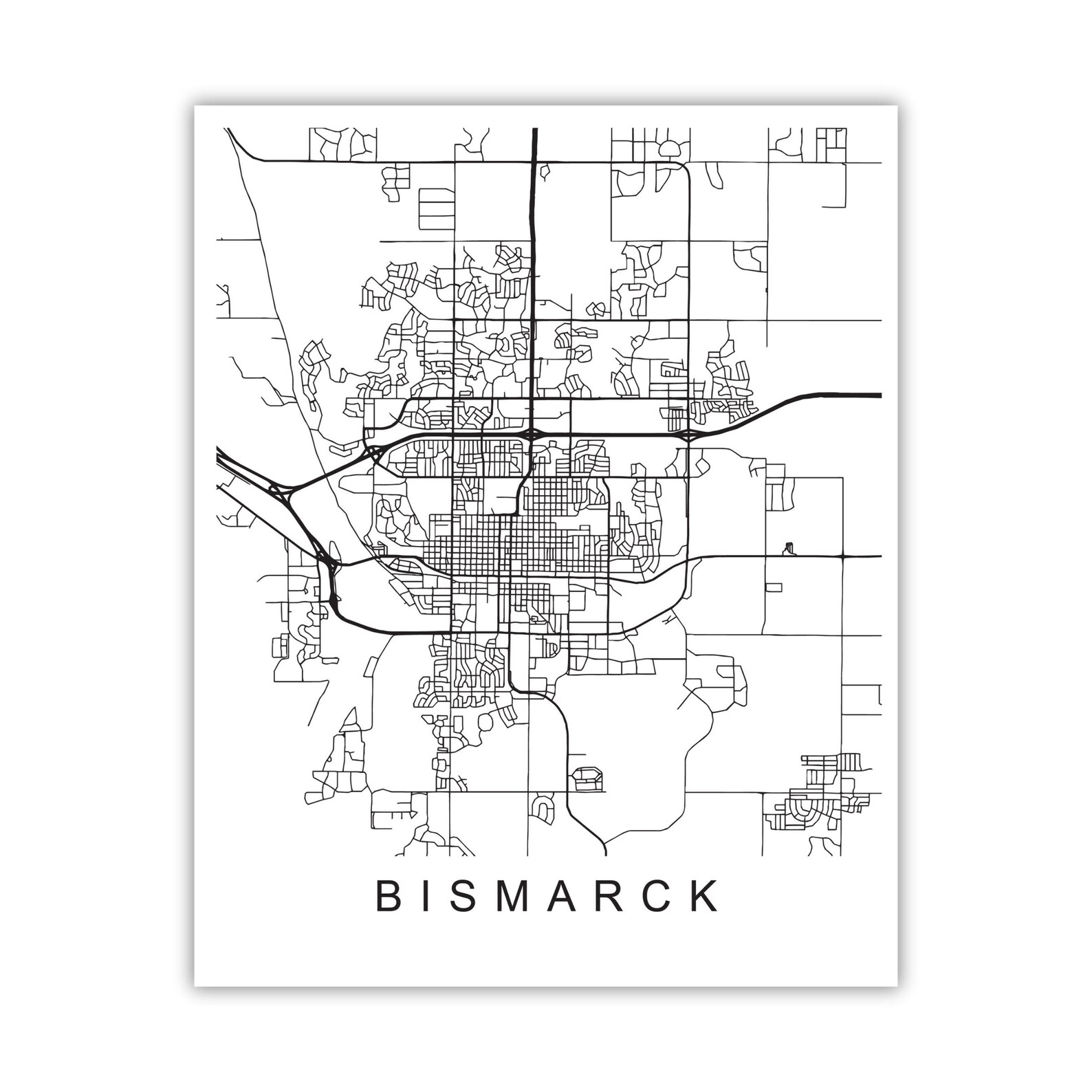 Bismarck City Map Print, Printable City Poster, Digital Download Map ...