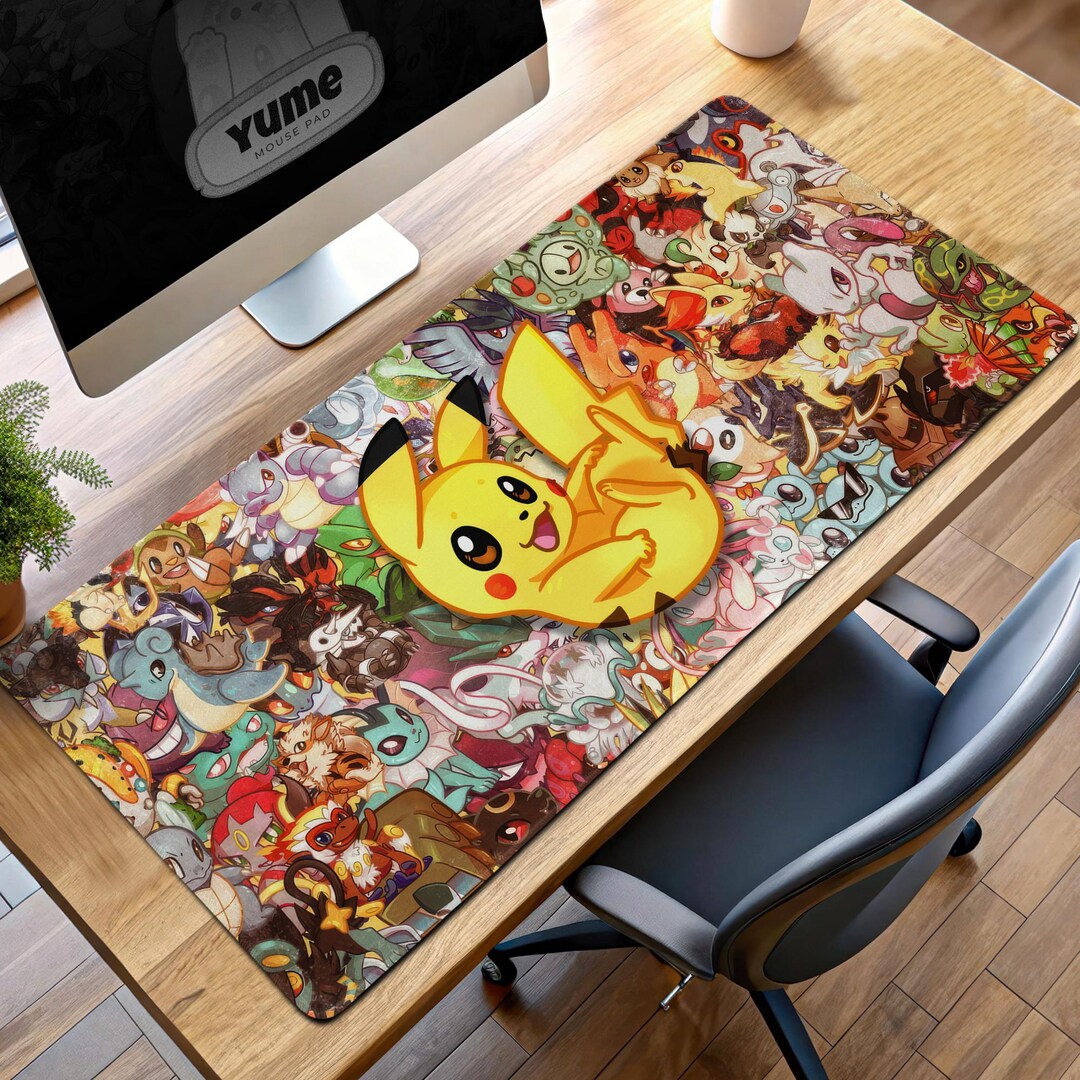 Pikachu Pokémon Mouse Pad - Colorful Pokémon Crowd Desk Mat, Cute ...