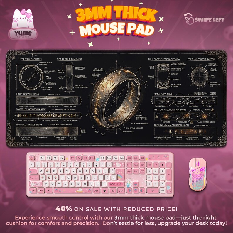 One Ring Blueprint Mouse Pad - LOTR Schematic Desk Mat With Elvish ...