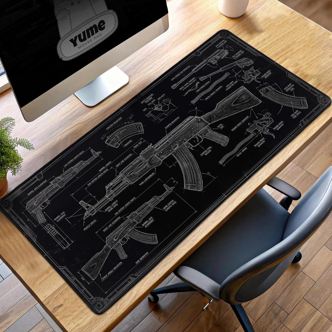 AK-47 Blueprint Desk Mat - Tactical Rifle Schematic Design, Gun Lover ...
