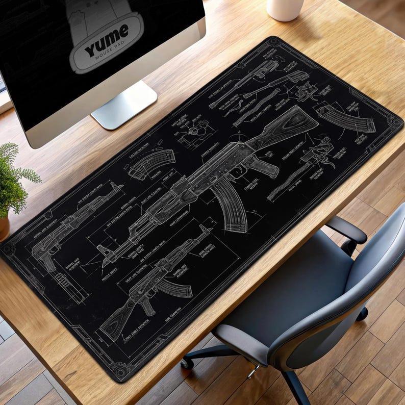 AK-47 Blueprint Desk Mat - Tactical Rifle Schematic Design, Gun Lover ...