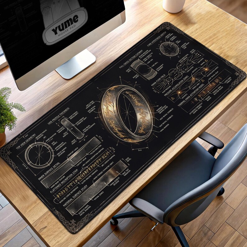 One Ring Blueprint Mouse Pad - LOTR Schematic Desk Mat With Elvish ...
