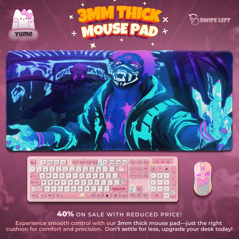 Jujutsu Kaisen Gaming Desk Mat, Sukuna Anime Mouse Pad, Neon Cursed ...