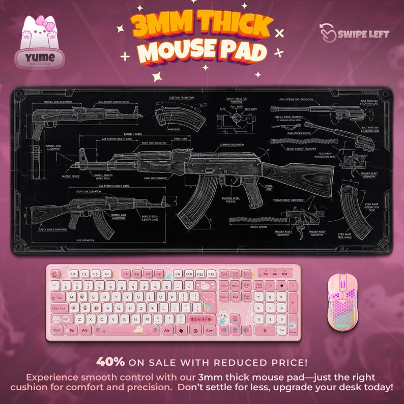 AK-47 Blueprint Desk Mat - Tactical Rifle Schematic Design, Gun Lover ...