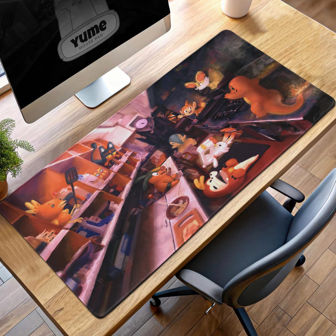 Charmander Café Gaming Mouse Pad, Fire-type Pokemon Desk Mat, Cozy ...