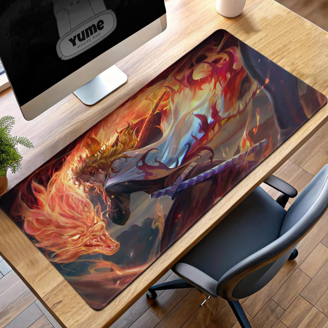 Rengoku Flame Breathing Gaming Mouse Pad, Demon Slayer Anime Desk Mat ...