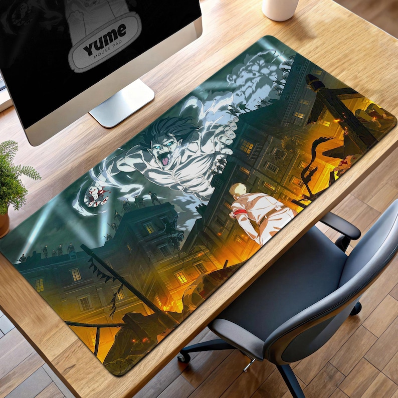 Eren Jaeger Titan Attack Scene Mouse Pad, Shiganshina Showdown Gaming ...