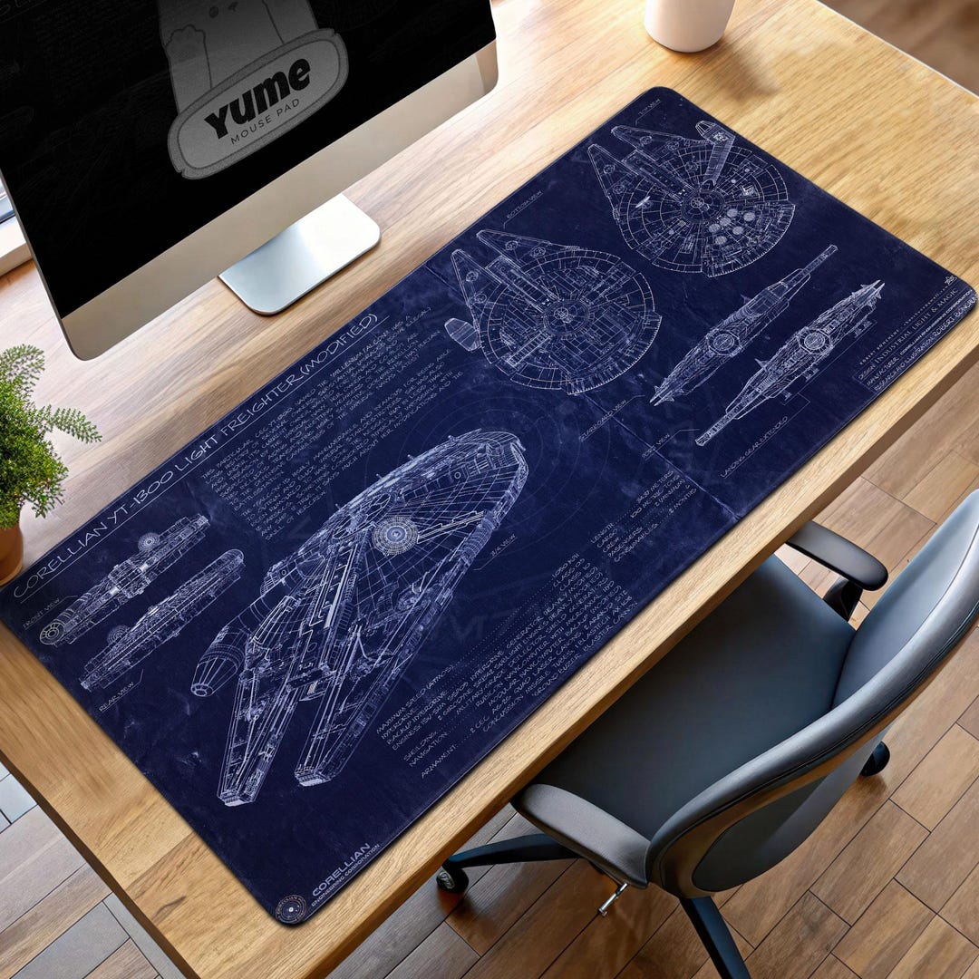 Millennium Falcon Blueprint Mouse Pad – Blue Corellian YT-1300 ...