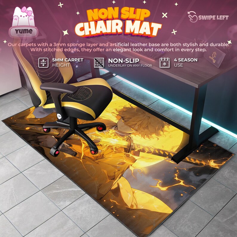 Zenitsu Thunder Breathing Gaming Mouse Pad, Demon Slayer Desk Mat ...