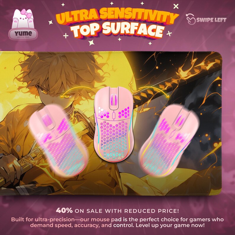 Zenitsu Thunder Breathing Gaming Mouse Pad, Demon Slayer Desk Mat ...