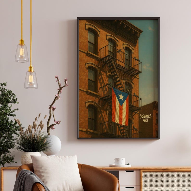 Vintage New York Puerto Rico DIGITAL ART PRINT, Puerto Rican Flag Art ...