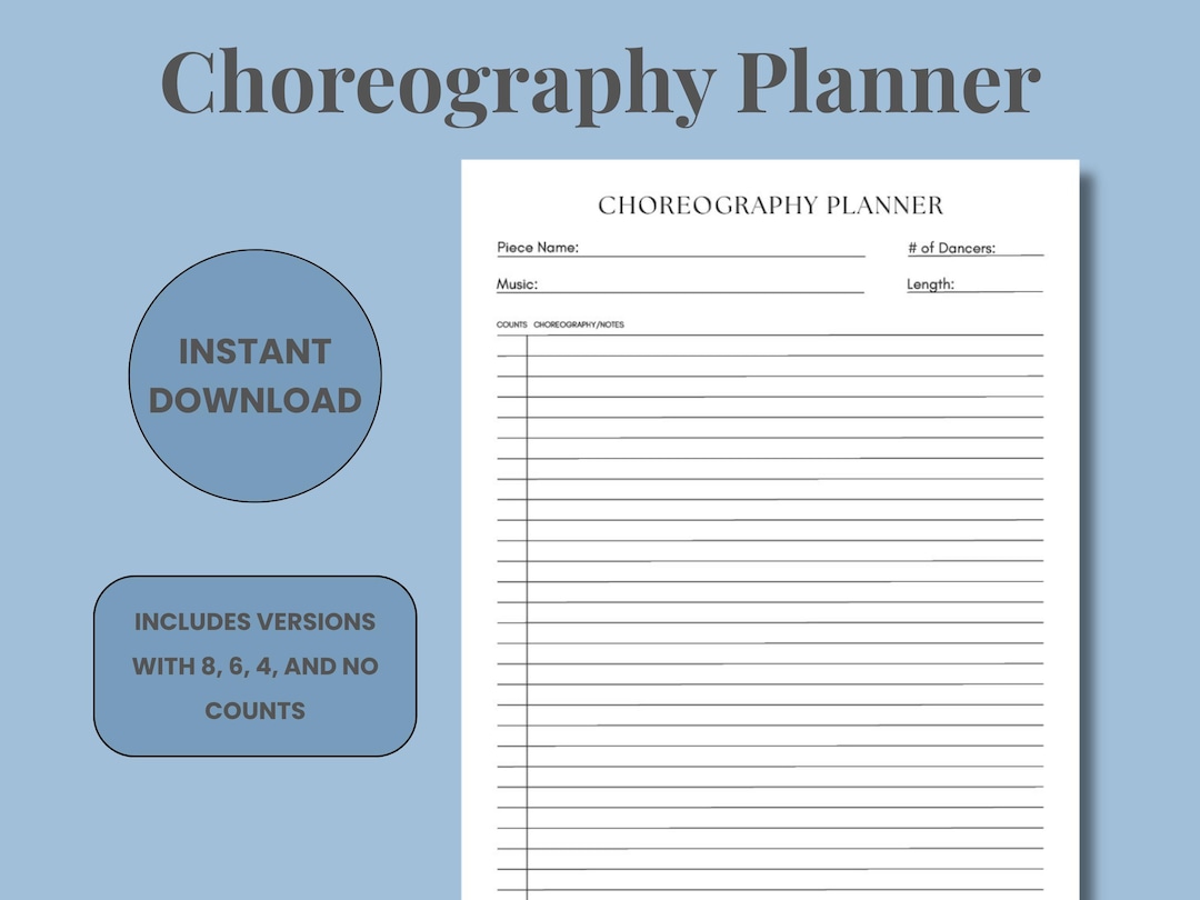 Choreography Planner for Dance Teachers and Choreographers, Dance ...
