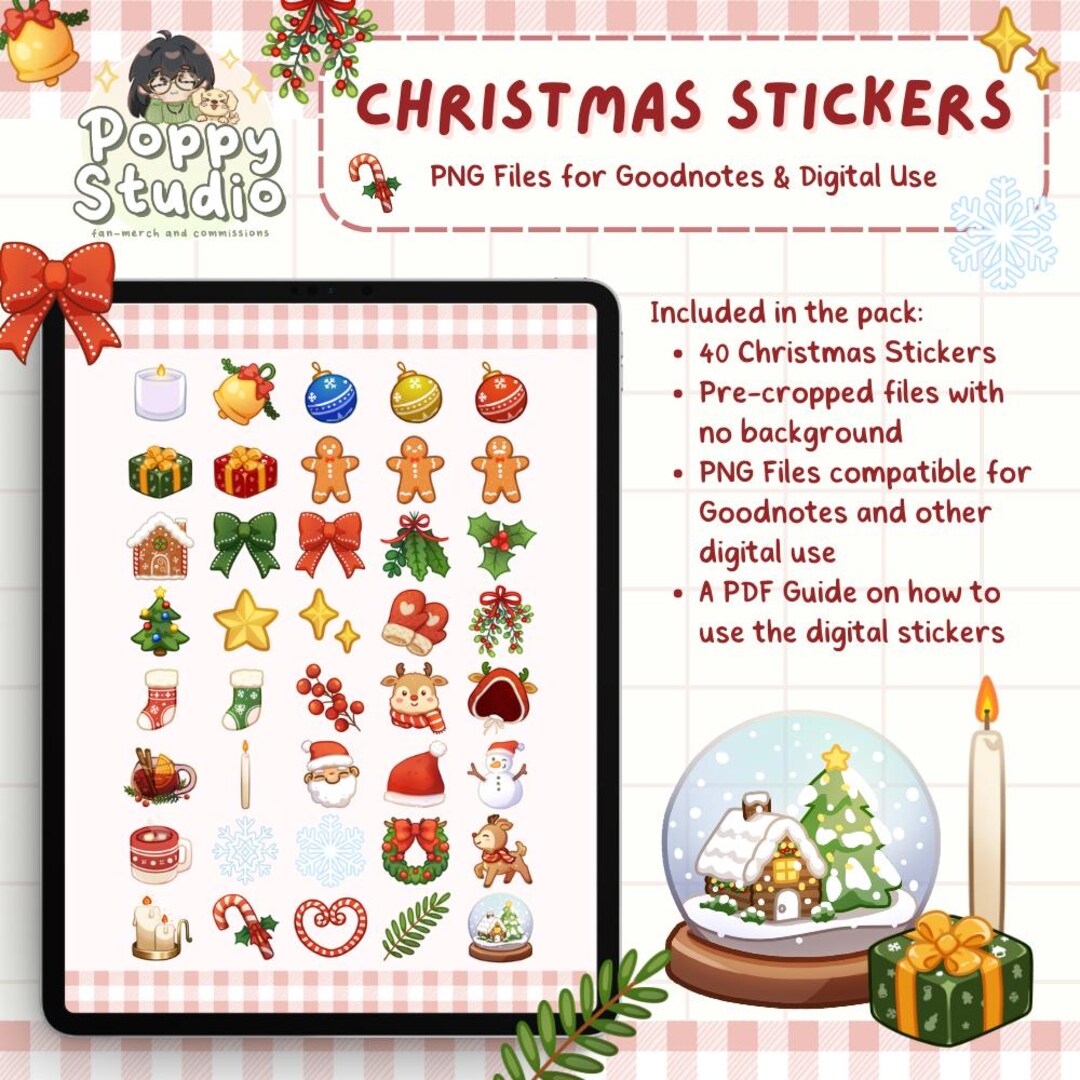 Merry Christmas Digital Stickers for Goodnotes | Hand Drawn ...