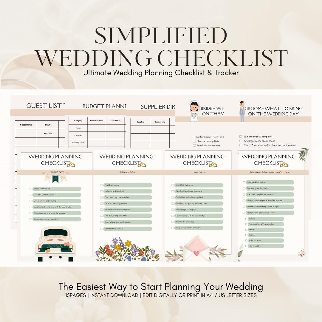 Simplified Wedding Checklist | Printable Wedding Planner PDF | Bride ...
