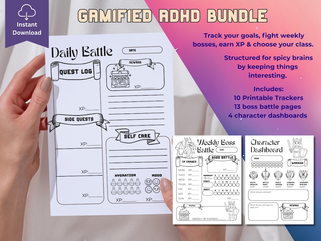Gamified ADHD Planner Bundle | Neurodivergent Printable Tracker Set ...