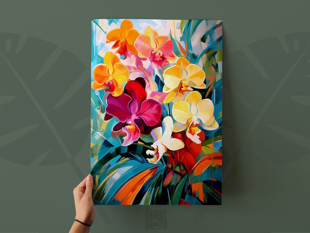 Bold Tropical Pop Art Wild Orchids Print Vibrant Tropical Wall Art for ...