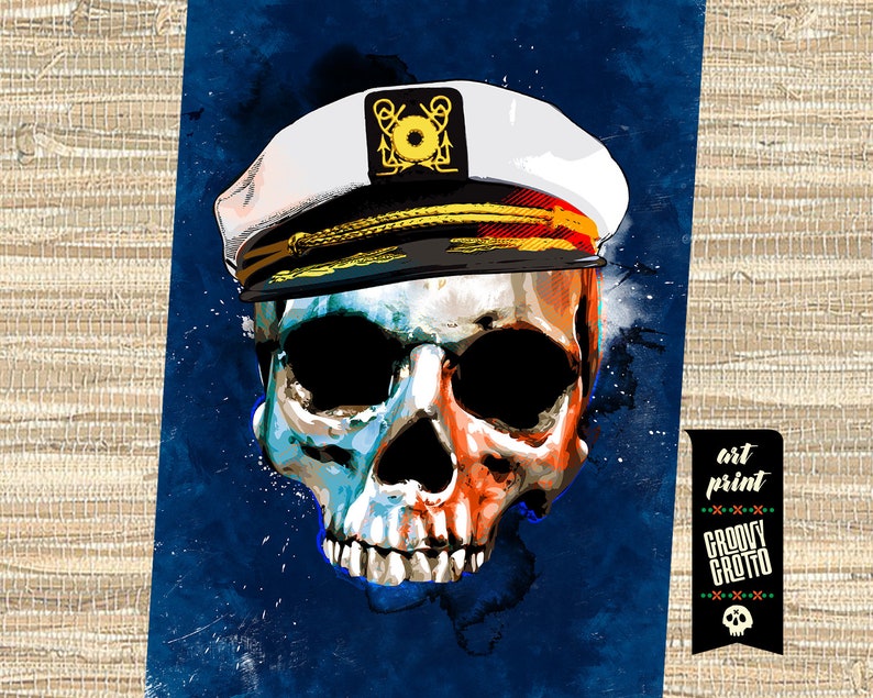 Nautical Skull Art Print Beach House Nautical Themed Home - Etsy