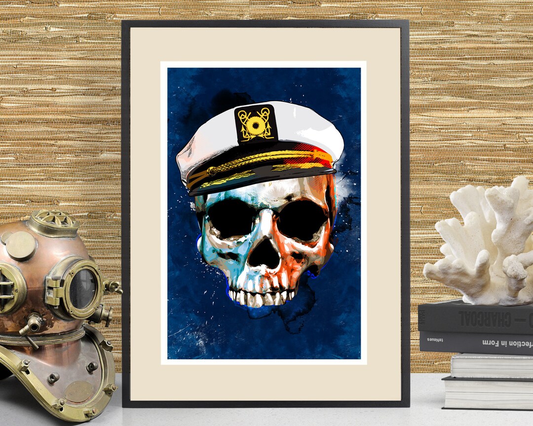 Nautical Skull Art Print Beach House Nautical Themed Home - Etsy