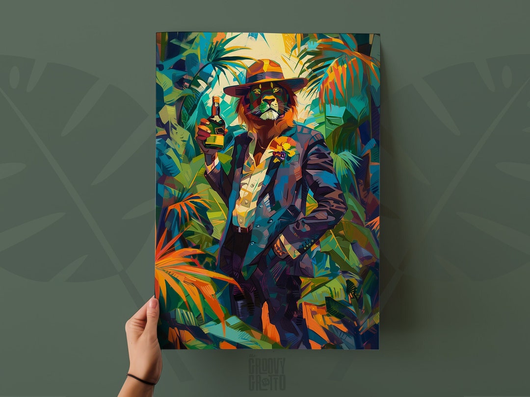 Rum Rick the Lion Bar Beast Series Tiki Art Print Unique Home Bar Decor ...